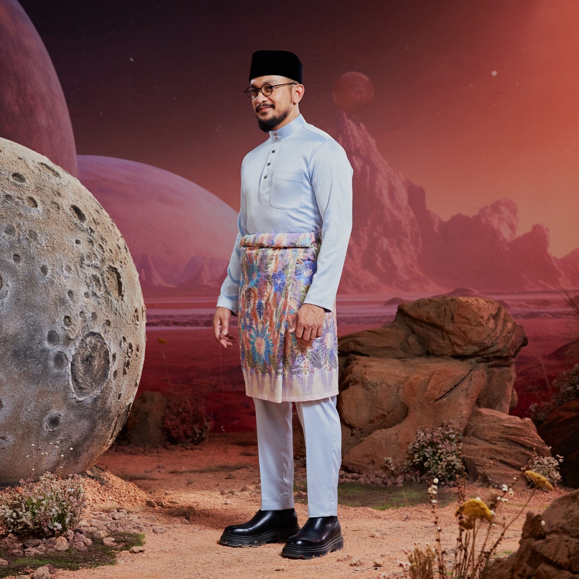 Baju Melayu Dewasa Tailored Fit - Icy Blue - Bulan Bintang Malaysia